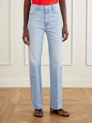 MOTHER The Saloon Sneak High-waist Wide-leg Jeans With Flame Print