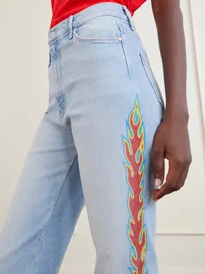 MOTHER The Saloon Sneak High-waist Wide-leg Jeans With Flame Print