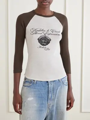 Acne Studios Printed Cotton-ribbed Raglan T-shirt - Neutrals