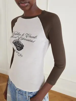 Acne Studios Printed Cotton-ribbed Raglan T-shirt - Neutrals