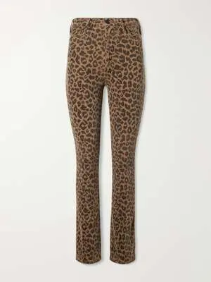 MOTHER The Hustler Flood Leopard-print Cotton-blend Corduroy High-rise Flared Pants - Leopard Print