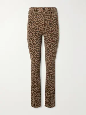 MOTHER The Hustler Flood Leopard-print Cotton-blend Corduroy High-rise Flared Pants - Leopard Print