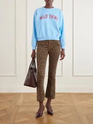 MOTHER The Hustler Flood Leopard-print Cotton-blend Corduroy High-rise Flared Pants