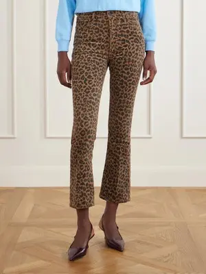 MOTHER The Hustler Flood Leopard-print Cotton-blend Corduroy High-rise Flared Pants