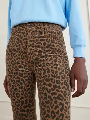 MOTHER The Hustler Flood Leopard-print Cotton-blend Corduroy High-rise Flared Pants