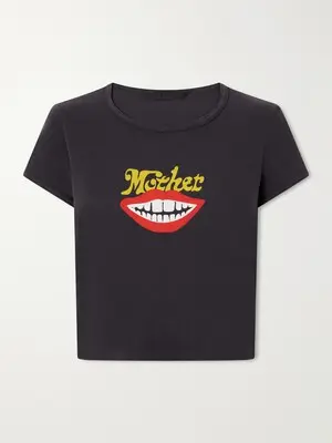 MOTHER The Itty Bitty Ringer Cropped Printed Cotton-jersey T-shirt