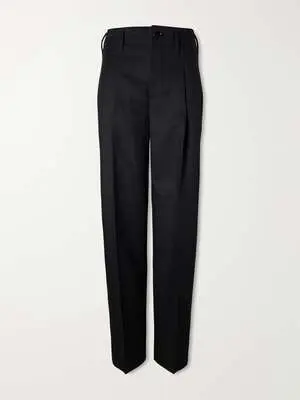 AMI Paris Pleated Wool-gabardine Wide-leg Pants - Black