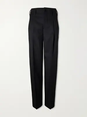 AMI Paris Pleated Wool-gabardine Wide-leg Pants - Black