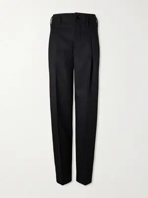 AMI Paris Pleated Wool-gabardine Wide-leg Trousers - Black