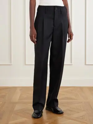 AMI Paris Pleated Wool-gabardine Wide-leg Trousers