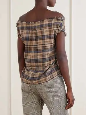 R13 Checked Cotton-flannel Blouse