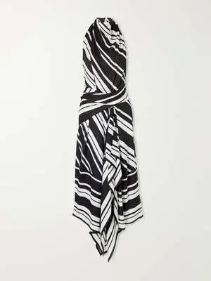 Brandon Maxwell The Marin Striped Twill Halterneck Midi Dress - Black