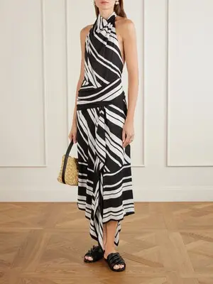 Brandon Maxwell The Marin Striped Twill Halterneck Midi Dress - Black