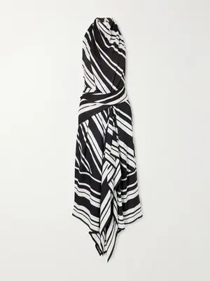 Brandon Maxwell The Marin Striped Twill Halterneck Midi Dress - Black