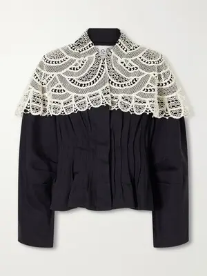 Sea Alina Crocheted Pleated Cotton Jacket - Black