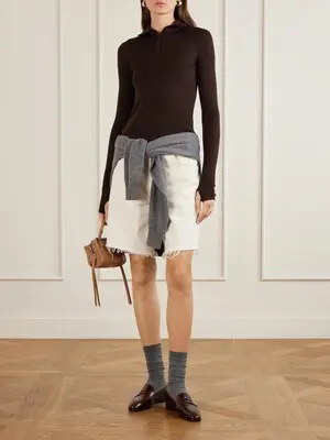 THE FRANKIE SHOP Sade Ribbed Wool And Silk-blend Half-zip Sweater - Brown