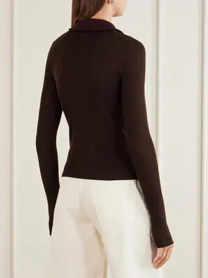 THE FRANKIE SHOP Sade Ribbed Wool And Silk-blend Half-zip Sweater - Brown