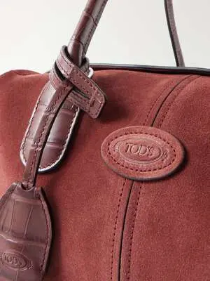 TOD'S Bauletto Croc-effect Leather-trimmed Suede Mini Bag