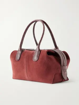 TOD'S Bauletto Croc-effect Leather-trimmed Suede Mini Bag