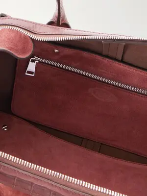 TOD'S Bauletto Croc-effect Leather-trimmed Suede Mini Bag