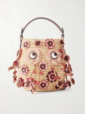 ANYA HINDMARCH Blossom Creature Embellished Raffia Mini Bag