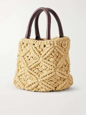 AMANU The Zanzibar Leather-trimmed Raffia-effect Woven Mini Bag