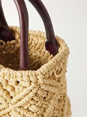 AMANU The Zanzibar Leather-trimmed Raffia-effect Woven Mini Bag