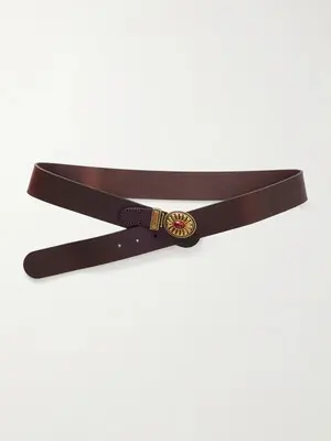 Etro Leather Belt With Embellished Buckle - Brown