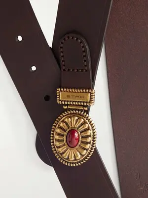 Etro Leather Belt With Medallion Buckle