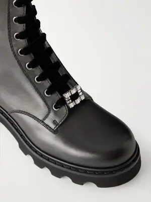 ROGER VIVIER Viv Rangers 20 Crystal-embellished Leather Ankle Boots - Black