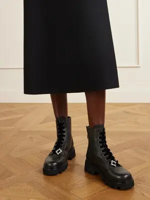 ROGER VIVIER Viv Rangers 20 Crystal-embellished Leather Ankle Boots - Black