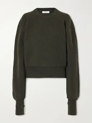 RIER Riers Ribbed Virgin Wool Crew Neck Sweater - Green