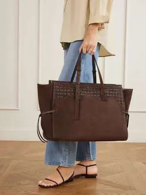 SERAPIAN Maro Maxi Leather-trimmed Suede Tote