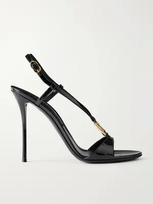 Dolce & Gabbana Logo-detailed Patent Leather Stiletto Sandals - Black