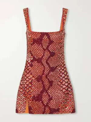 CLIO PEPPIATT Medusa Embellished Stretch-mesh Mini Dress - Orange