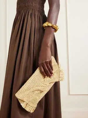 ANYA HINDMARCH Bow Leather-trimmed Raffia Clutch