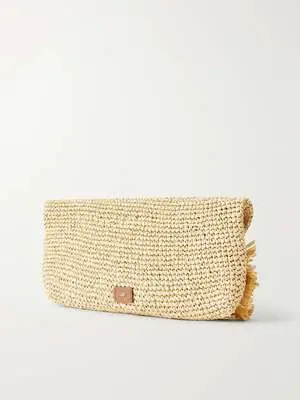 ANYA HINDMARCH Bow Leather-trimmed Raffia Clutch