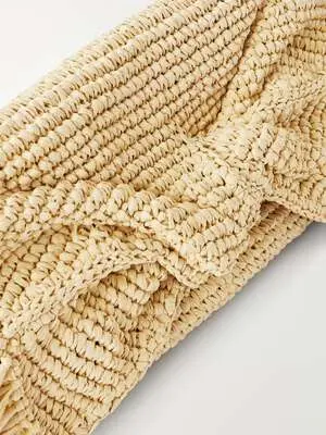 ANYA HINDMARCH Bow Leather-trimmed Raffia Clutch