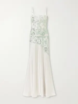 Costarellos Jennan Sequin-embroidered Satin Gown