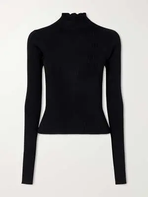 RIER Ribbed Silk Turtleneck Sweater - Black