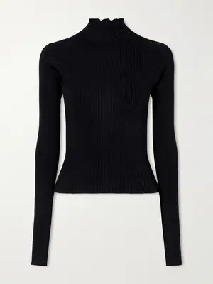 RIER Riker Ribbed Silk Turtleneck Sweater - Black