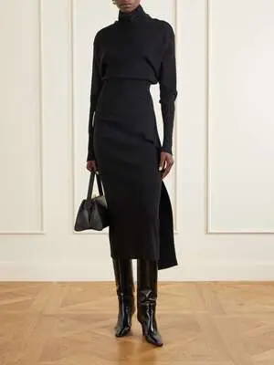 LANVIN Embellished Wool And Cashmere-blend Turtleneck Midi Dress