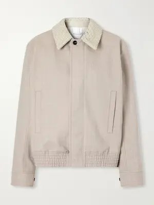 Bottega Veneta Intrecciato Leather-trimmed Cotton And Linen-blend Jacket - Neutrals