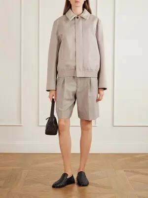 Bottega Veneta Intrecciato Leather-trimmed Cotton And Linen-blend Jacket