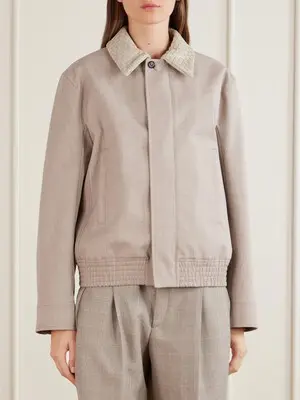 Bottega Veneta Intrecciato Leather-trimmed Cotton And Linen-blend Jacket