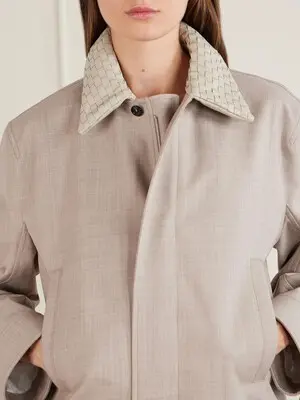 Bottega Veneta Intrecciato Leather-trimmed Cotton And Linen-blend Jacket