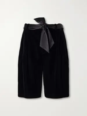 Saint Laurent Belted Velvet Shorts - Black