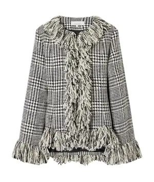 LIBEROWE Banker Fringed Houndstooth Tweed Jacket - Black