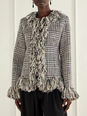 LIBEROWE Banker Fringed Houndstooth Tweed Jacket