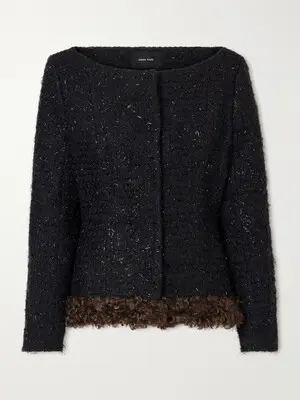 Simone Rocha Metallic Tweed Jacket With Plush Trim
